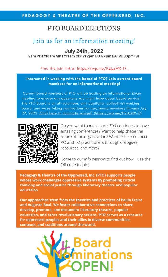 PTO Board Member Info Session | Pedagogy and Theatre of the Oppressed, Inc.